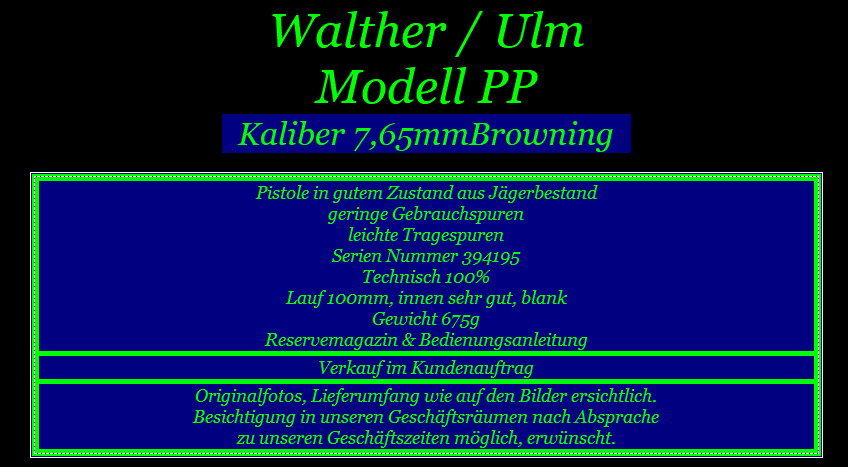 Carl Walther / Ulm Modell PP Kaliber 7,65mmBrowning - eGun